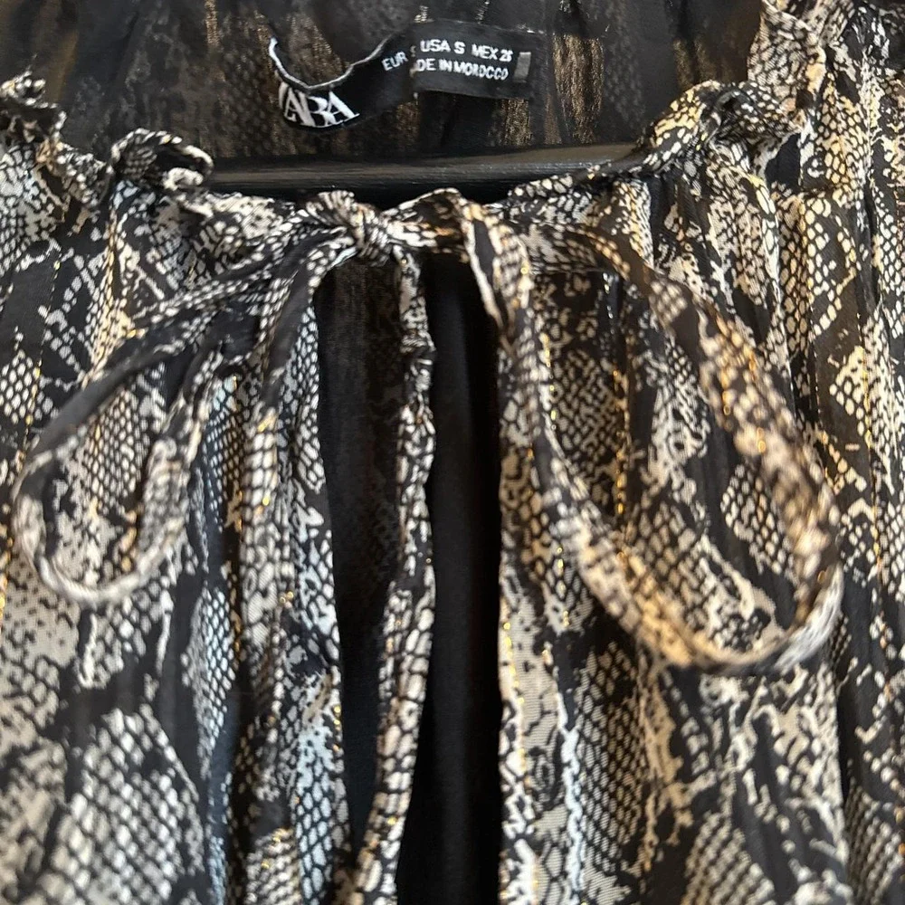 Dresses | Zara Black And White Snake Print Midi Dress With Tie Front ...